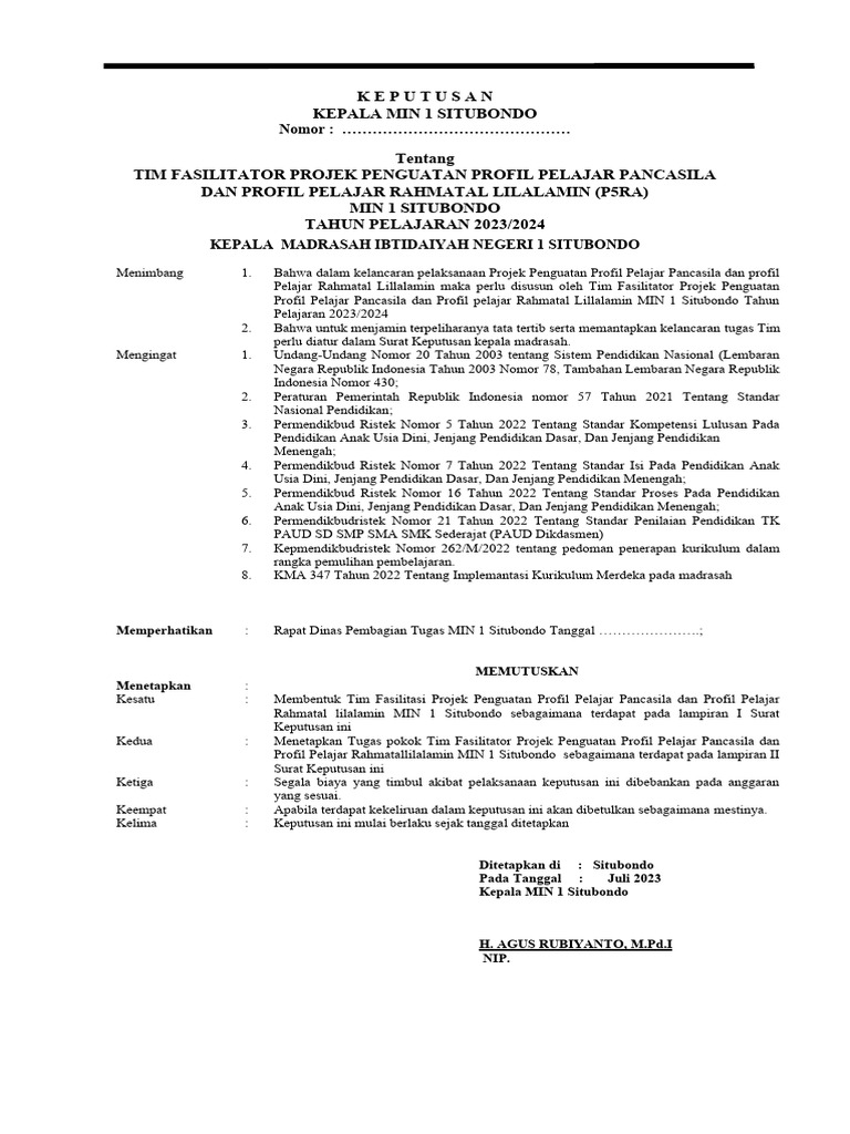 Tim Fasilitator P5RA MIN 1 Situbondo | PDF
