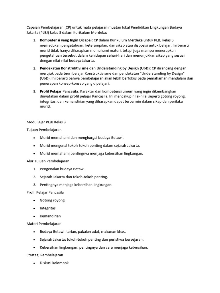 Capaian Pembelajaran PLBJ | PDF