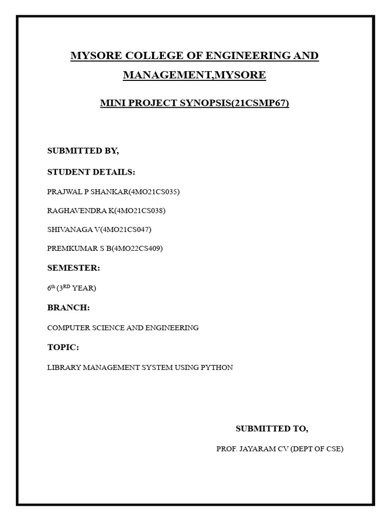 Synopsis On Library Management System-1 | PDF | Libraries | My Sql