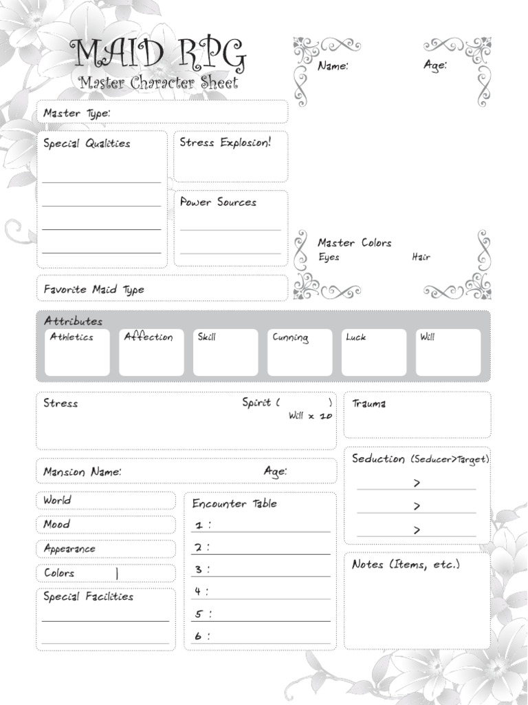 Maid - Master Character Sheet | PDF
