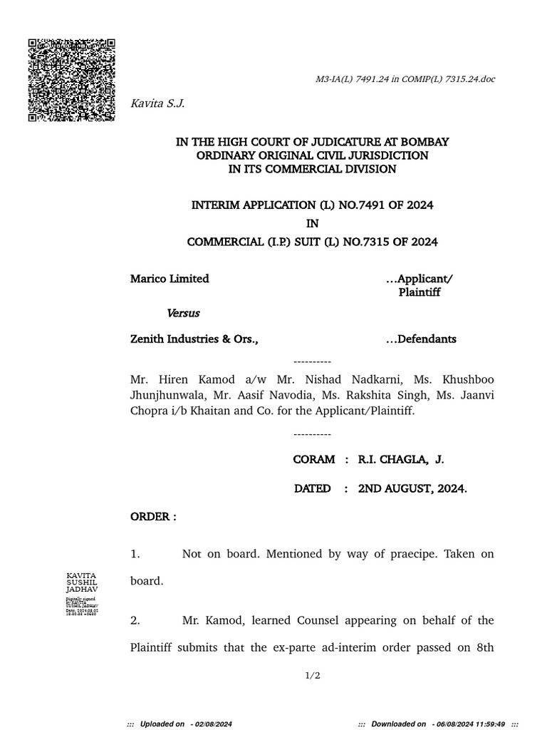 Interim Relief Extension in Marico Case | PDF | Judiciaries | Public Law