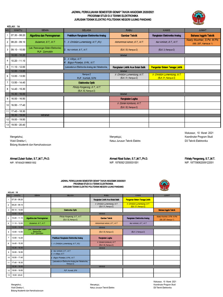 Jadwal Semester Genap 2020-2021 Elka Fix | PDF | Teknologi & Rekayasa