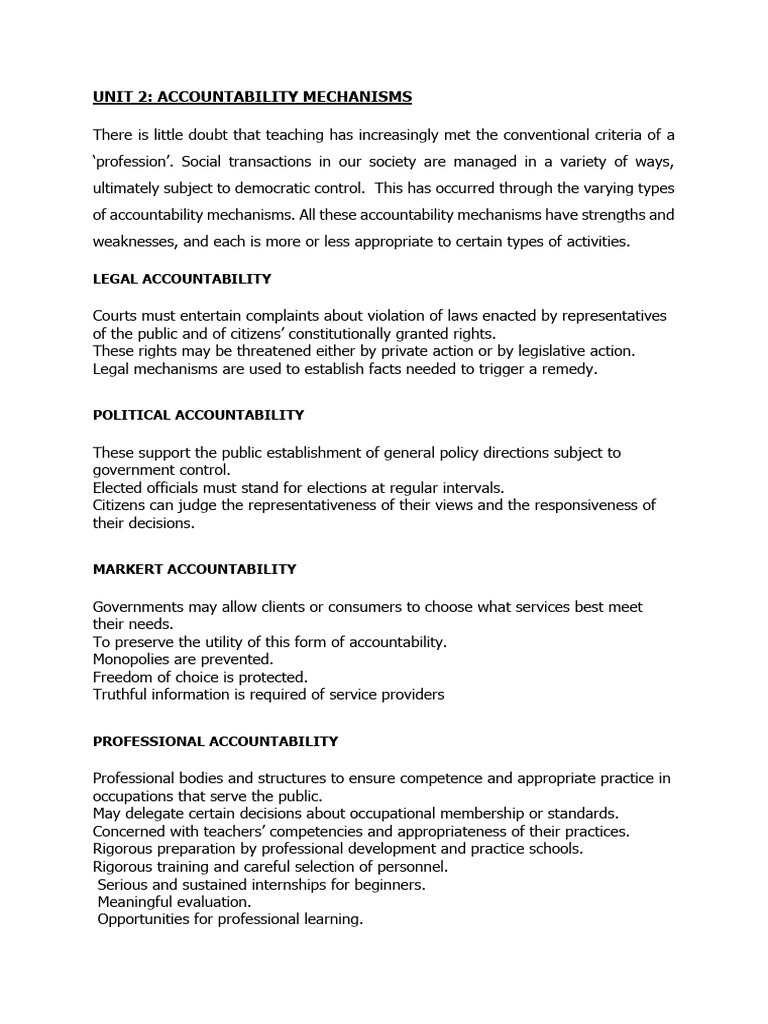 Unit 2 Acountability Mechanisms | PDF | Accountability | Profession