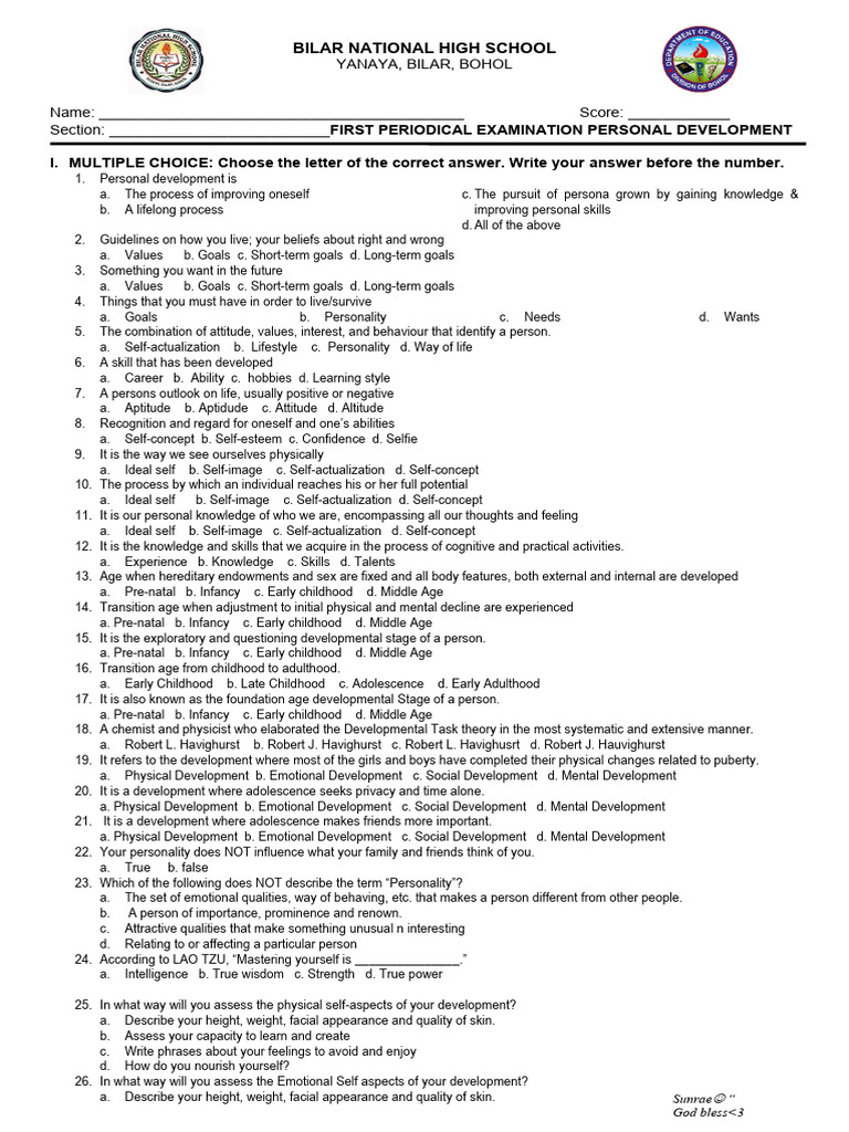 Perdev 2 Page - First Periodical Test | PDF | Self Concept | Self ...