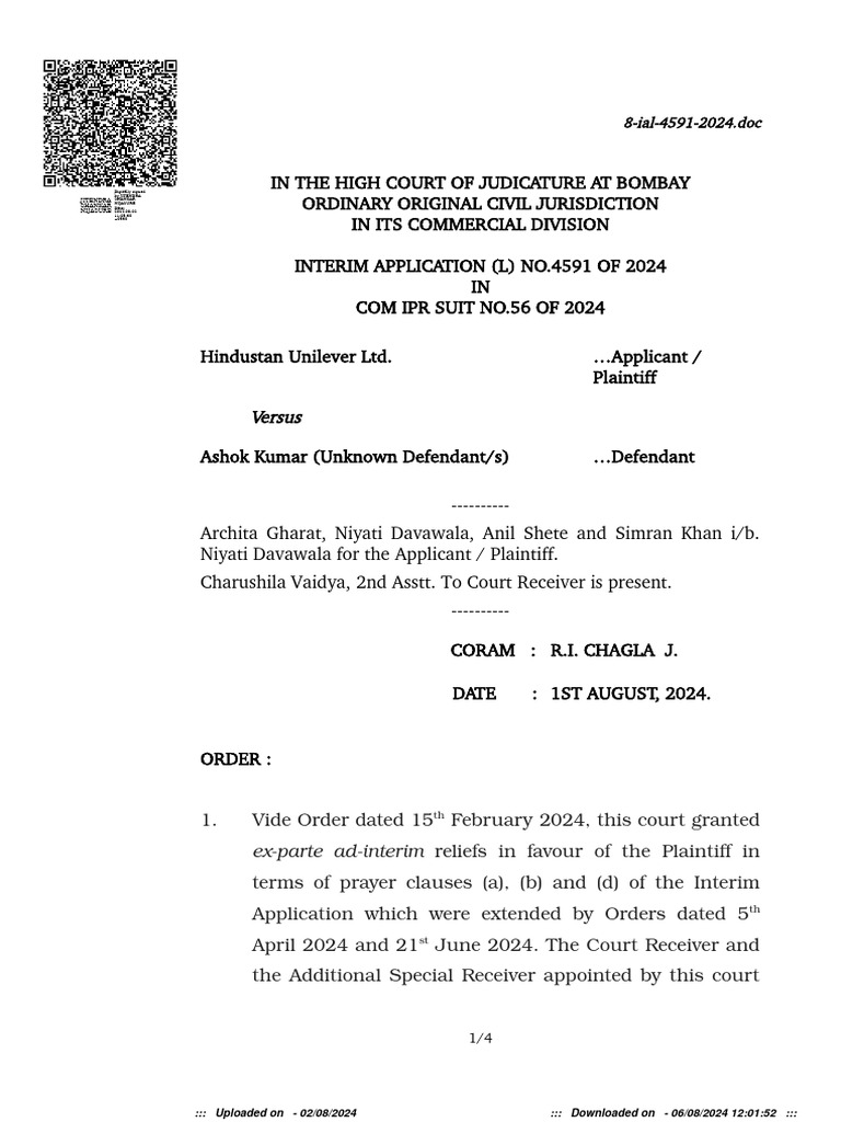 HINDUSTAN UNILEVER LIMITED Vs ASHOK KUMAR | PDF | Summons | Lawsuit