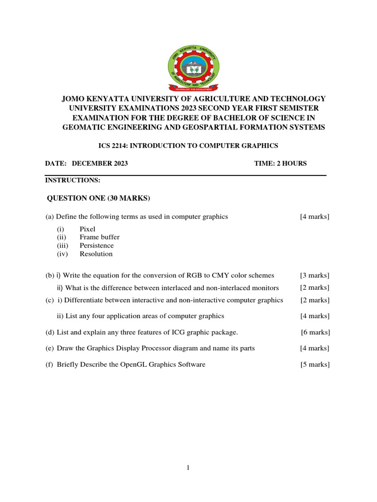 2023 Dec Intro To Comp Graphics Main Exam | PDF | Computer Graphics | Imaging