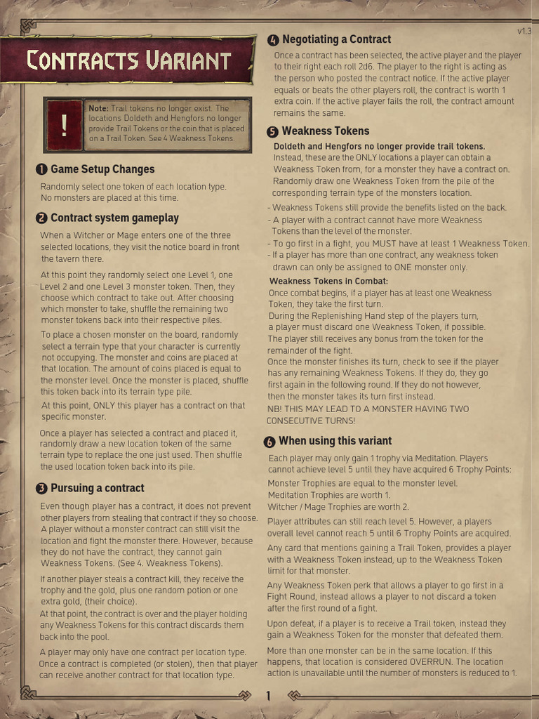 Witcher Contracts Variant v1.3 | PDF | Sports | Ephemera