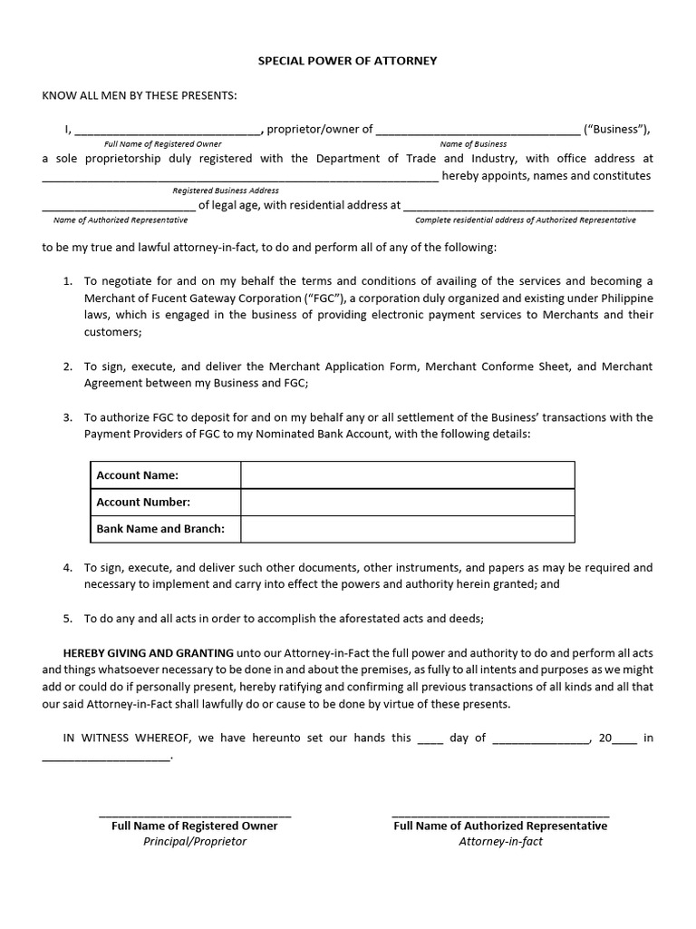 SPA (Proof of Authorization) | PDF | Business | Power Of Attorney