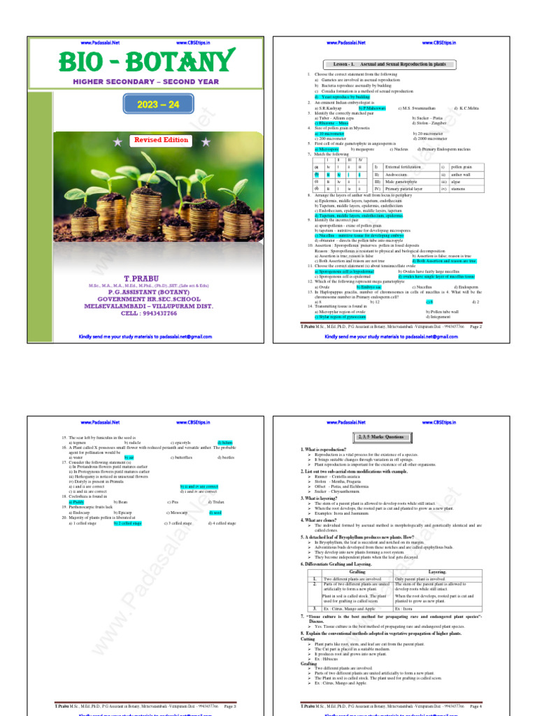 12th Bio Botany EM Full Study Materials English Medium PDF Download ...