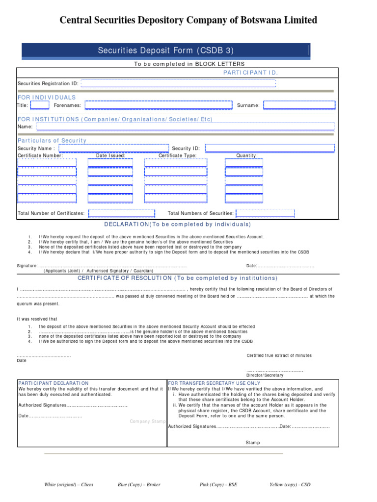 CSD Deposit Form Printversion | PDF | Securities (Finance)