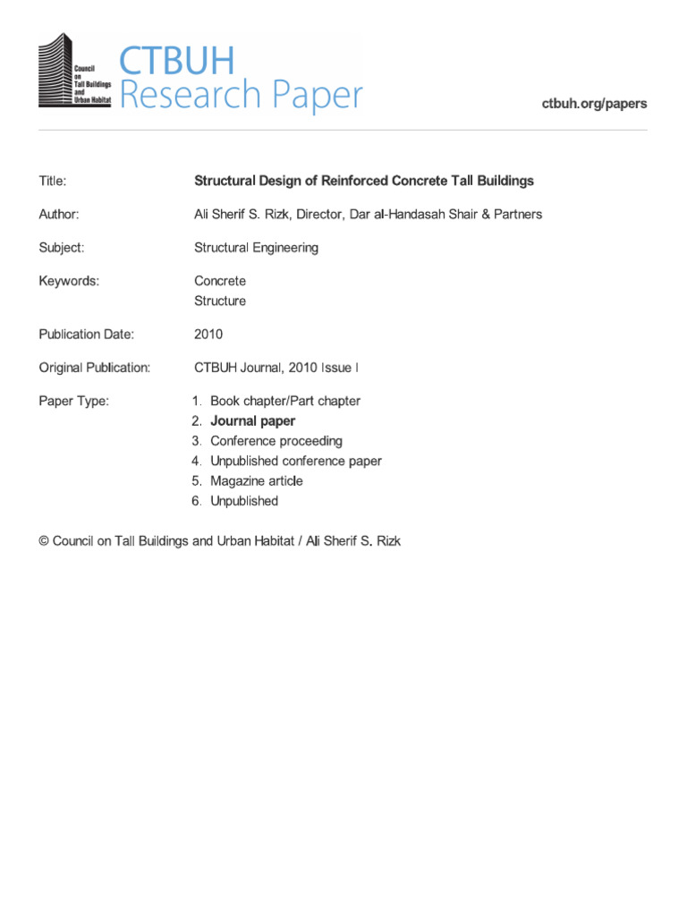 401 Structural Design of Reinforced Concrete Tall Buildings | PDF