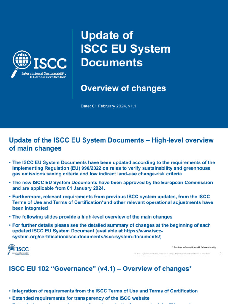 ISCC EU体系文件更新的高级概述Overview of Changes ISCC EU System Documents v1.1 ...