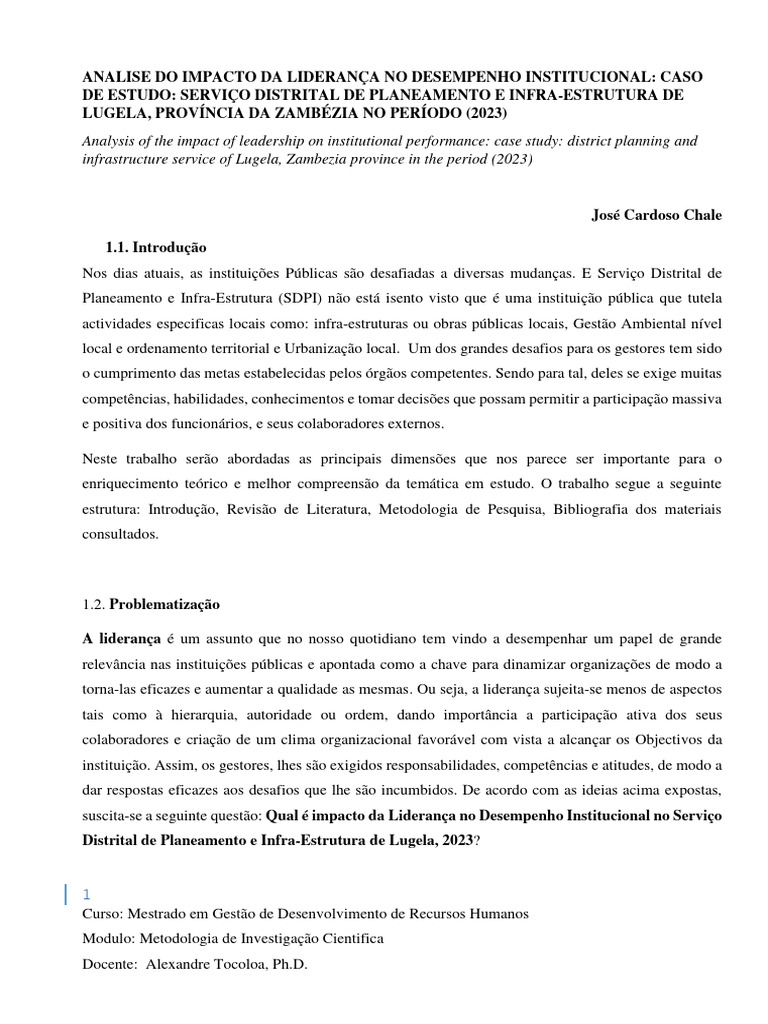 José Cardoso Chale (2024) ... | PDF | Liderança | Gestão de recursos ...