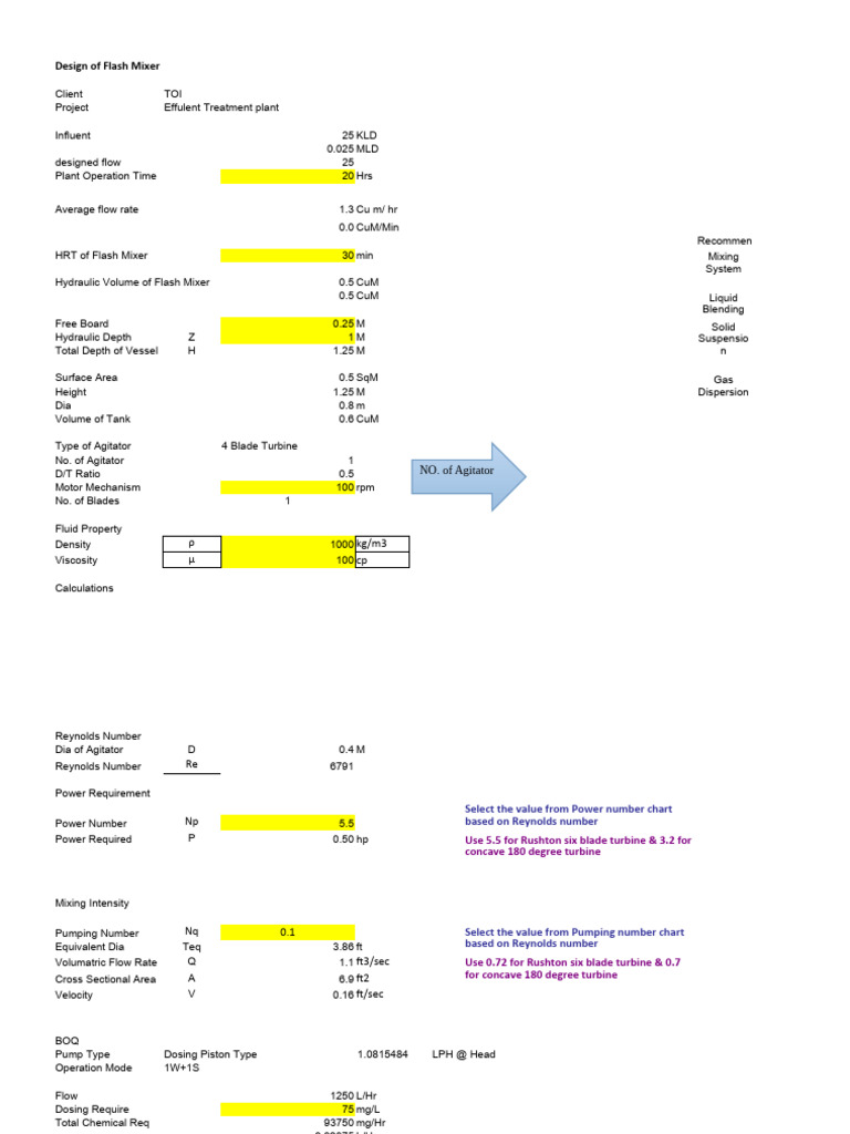 Flash Mixer Design for Effluent Treatment | PDF | Turbine | Reynolds Number