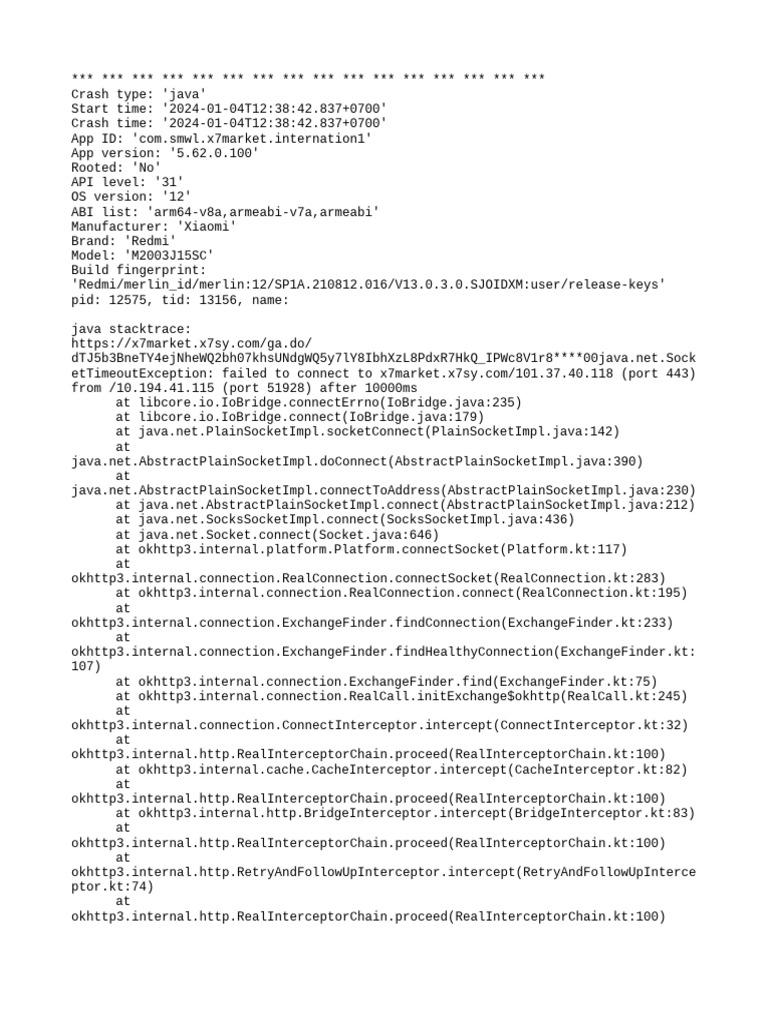 Java Socket Timeout Crash Report | PDF | Domain Name System | Computer Engineering