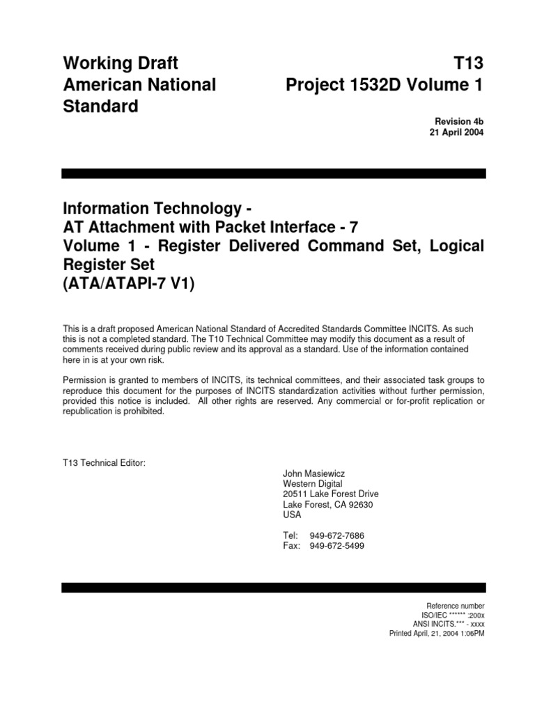 ATA/ATAPI-7 Standard Draft Document | PDF | Computer Data Storage ...
