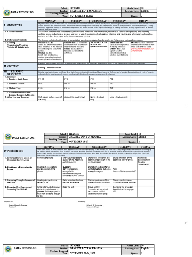 DLL - English 10 2nd-4thq 2 | PDF | Learning | Curriculum
