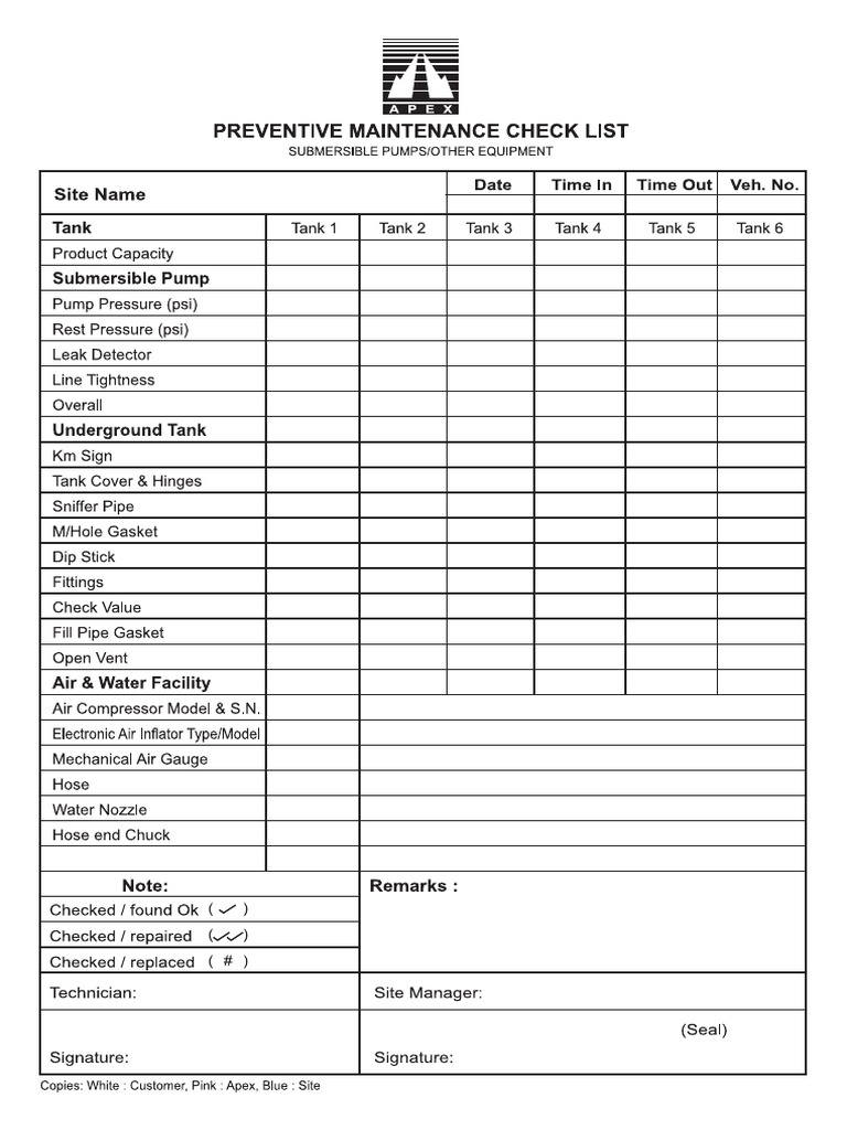 Preventive Maintenance Check List - Submble Pump | PDF