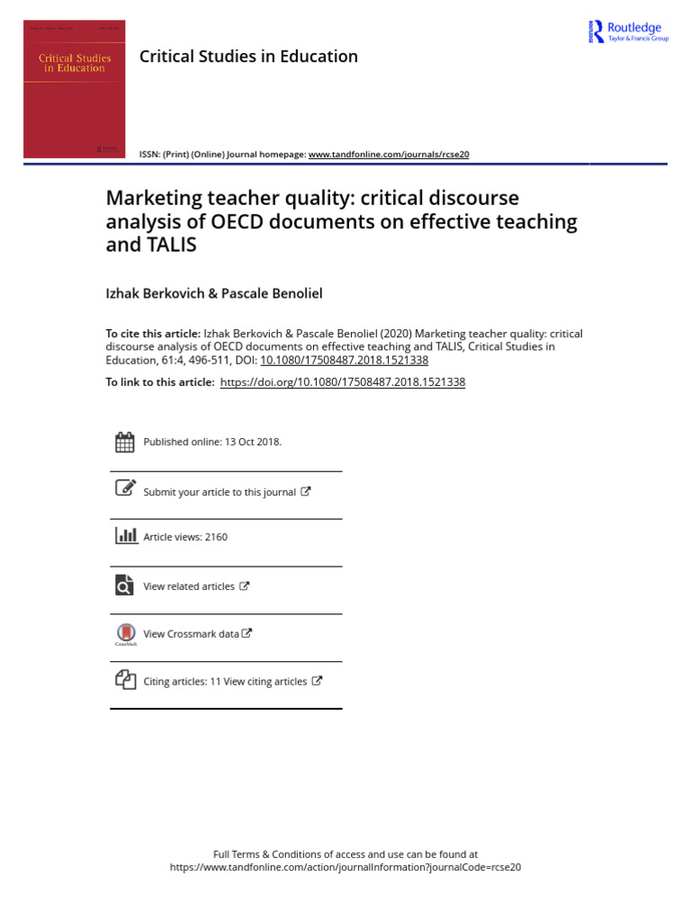 Marketing Teacher Quality Critical Discourse Analysis of OECD Documents ...