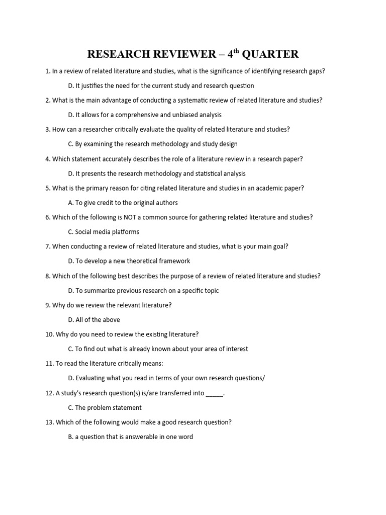 RESEARCH Reviewer 4th Quarter Exam | PDF | Methodology | Scientific Method