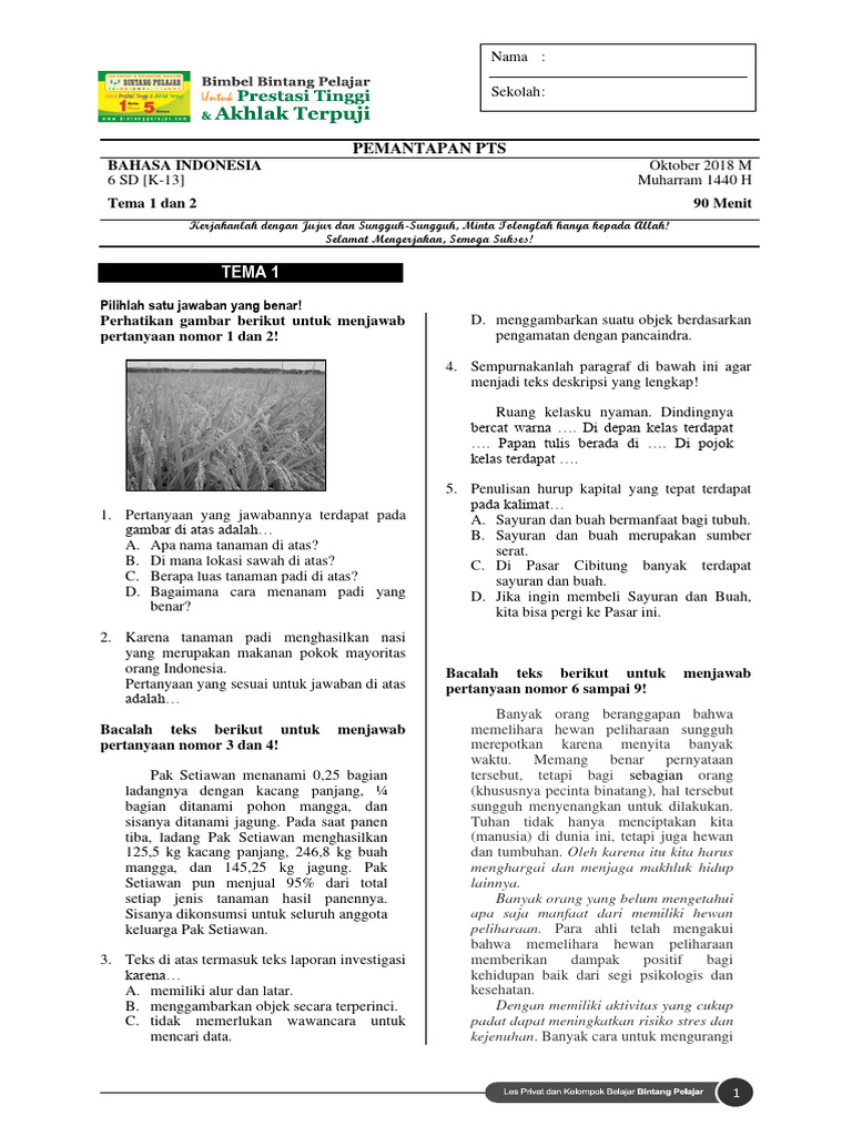 Soal B.indo PM PTS Kelas 6D K-13 Tema 1 | PDF