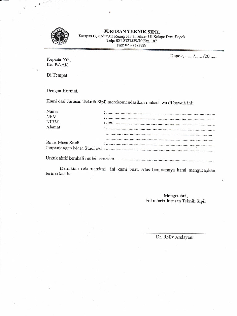 Surat Keterangan Mahasiswa Aktif Gunadarma | PDF