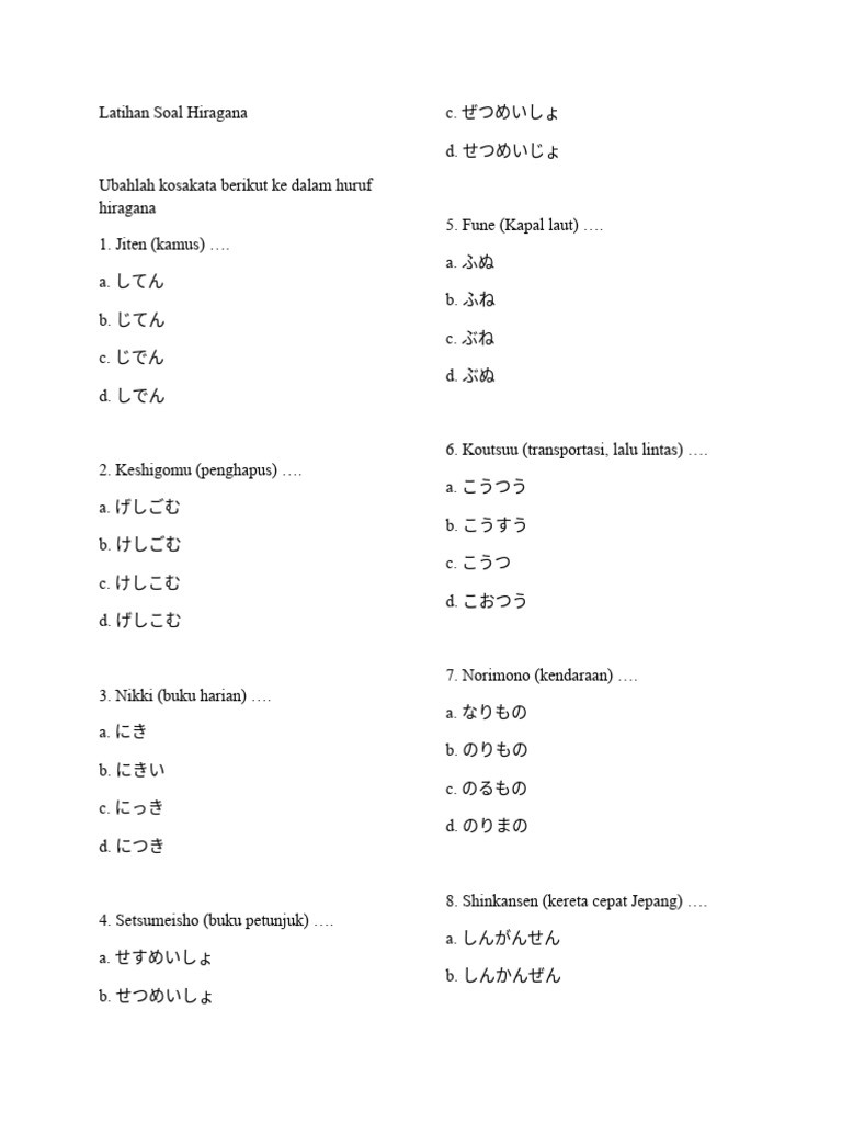 Latihan Soal Hiragana | PDF