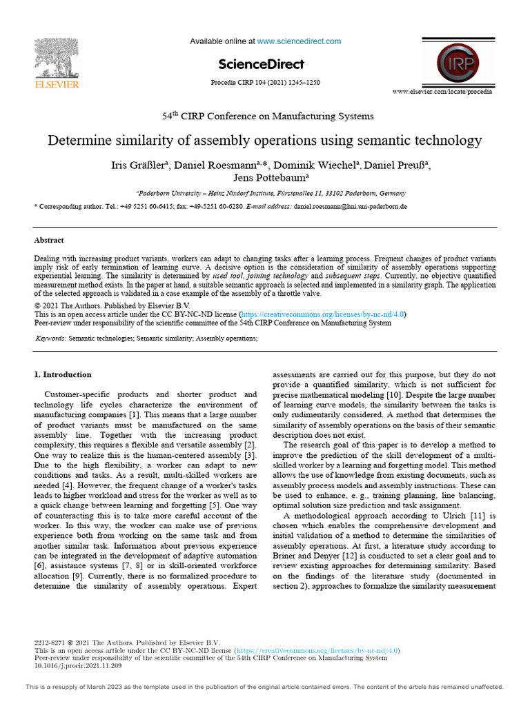 Determine Similarity of Assembly Operations Using Semantic Technology | PDF | Concept | Information