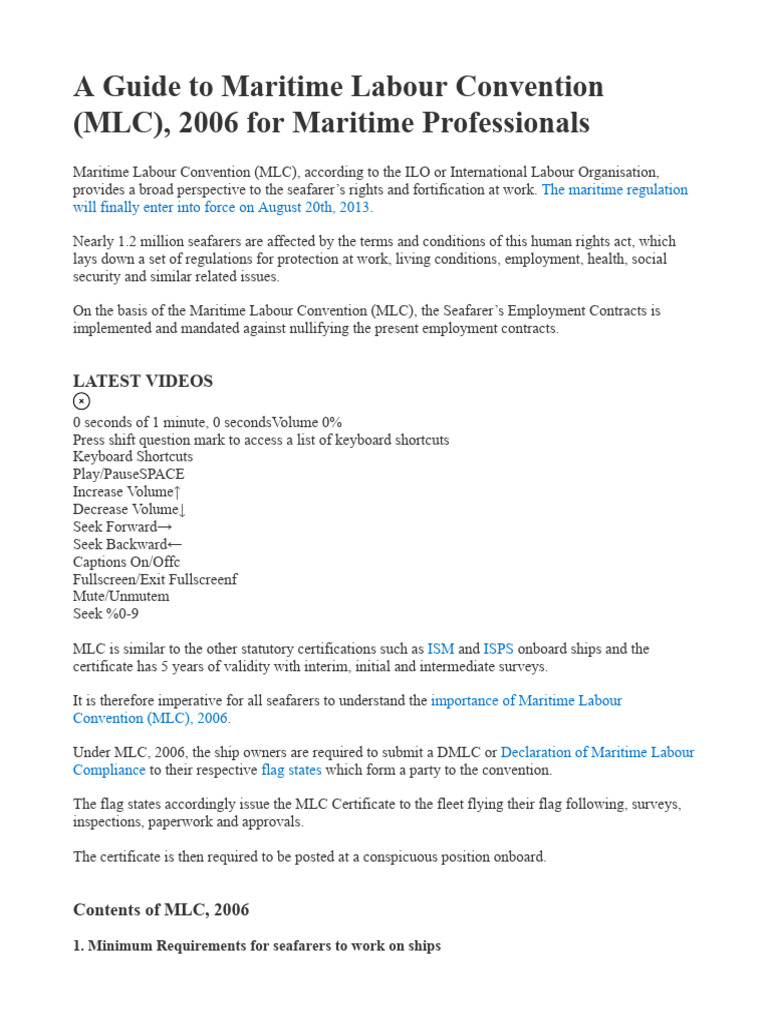 A Guide To Maritime Labour Convention MLC, 2006 For Maritime ...