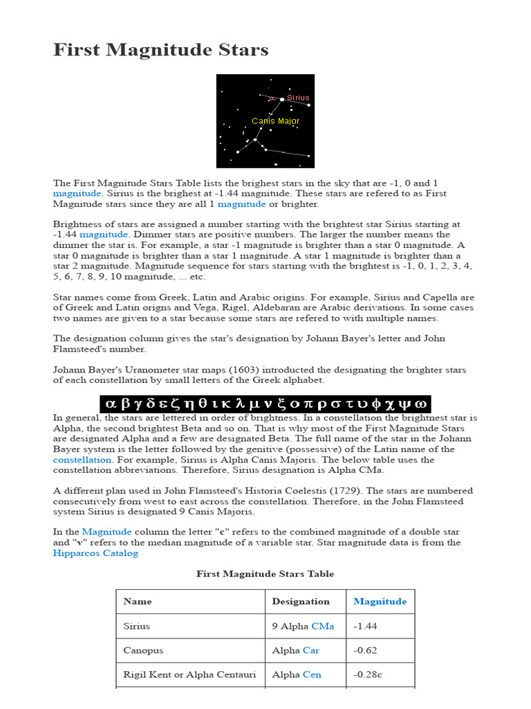 First Magnitude Stars | PDF | Stars | Astronomy