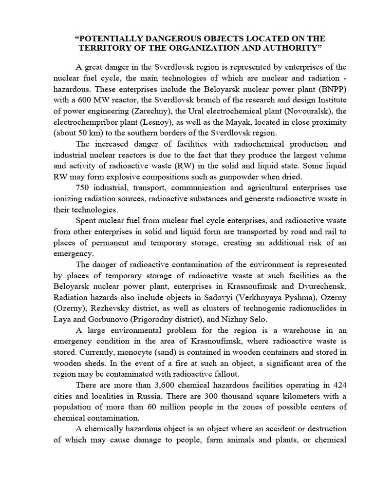 Sverdlovsk's Nuclear and Chemical Risks | PDF | Emergency | Radioactive ...