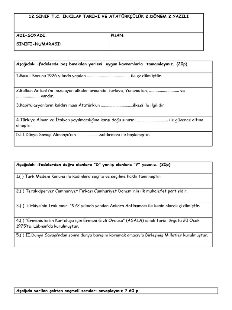 12 Snfinklaptarihi2 Dnem2 Yazl | PDF