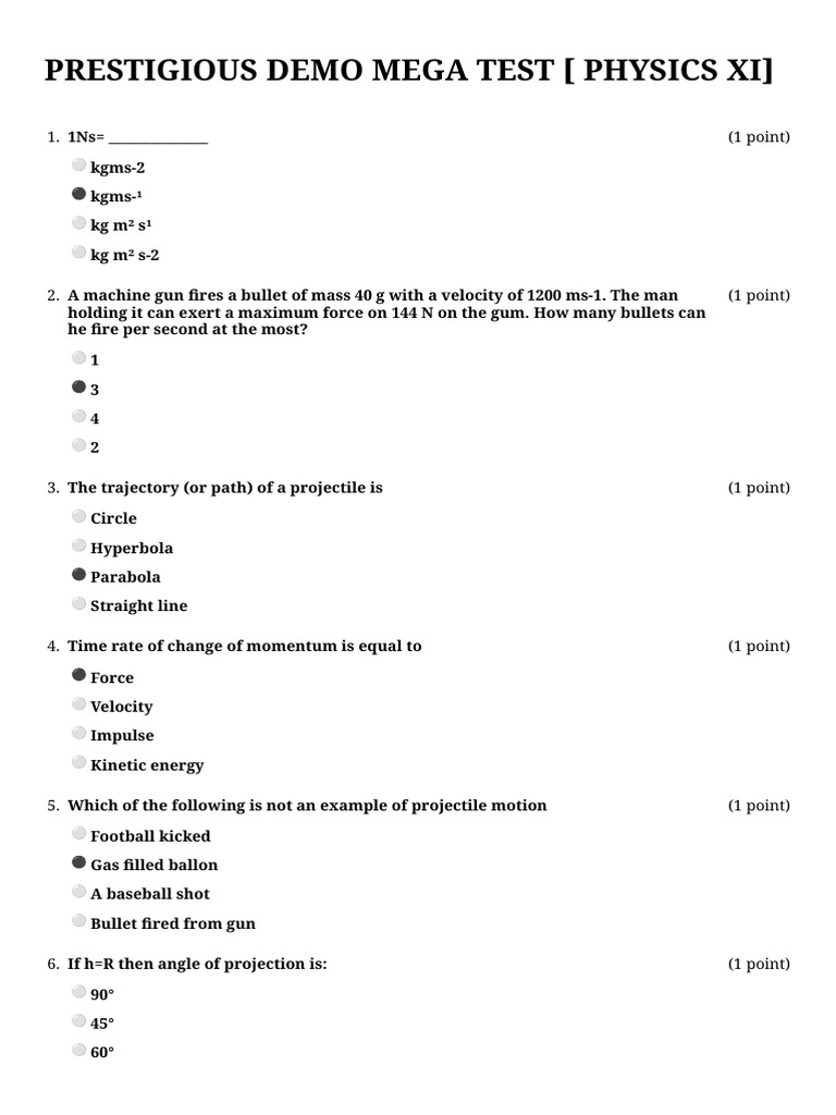 Physics XI Mega Test Questions | PDF | Waves | Force