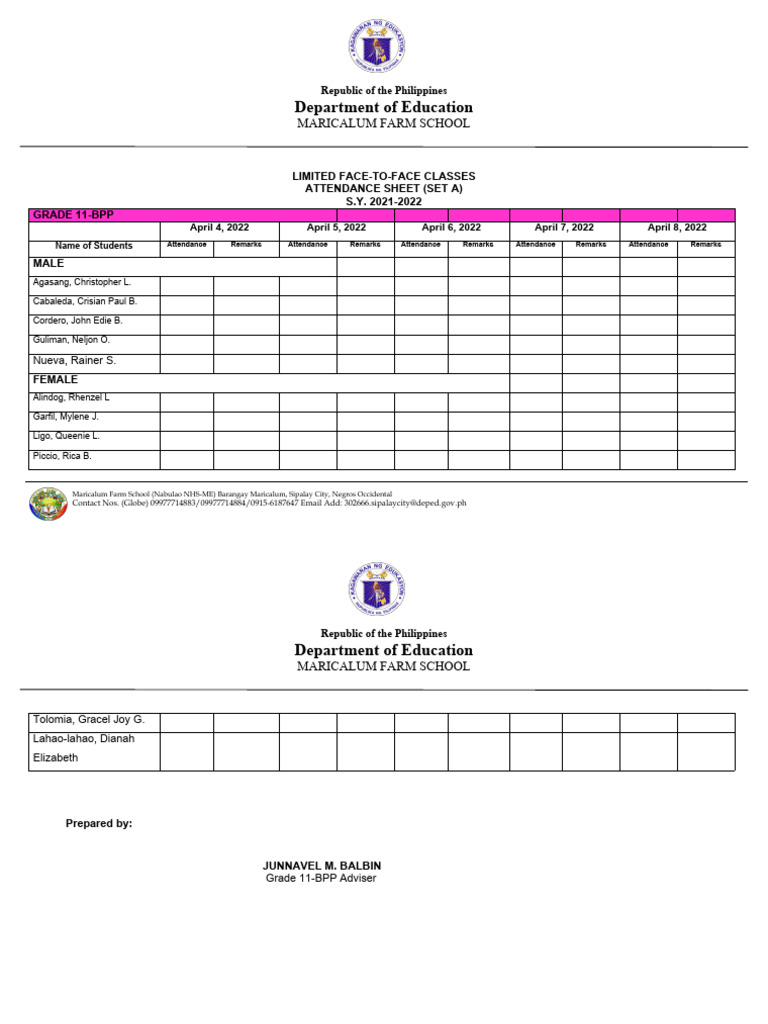 11-BPP-Set-A (Attandance Sheet) | PDF