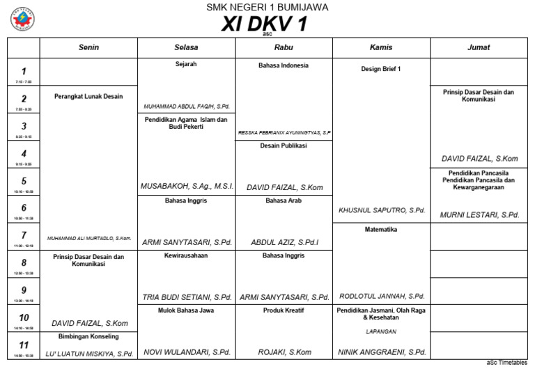 Jadwal Kelas - Xi DKV 1 | PDF