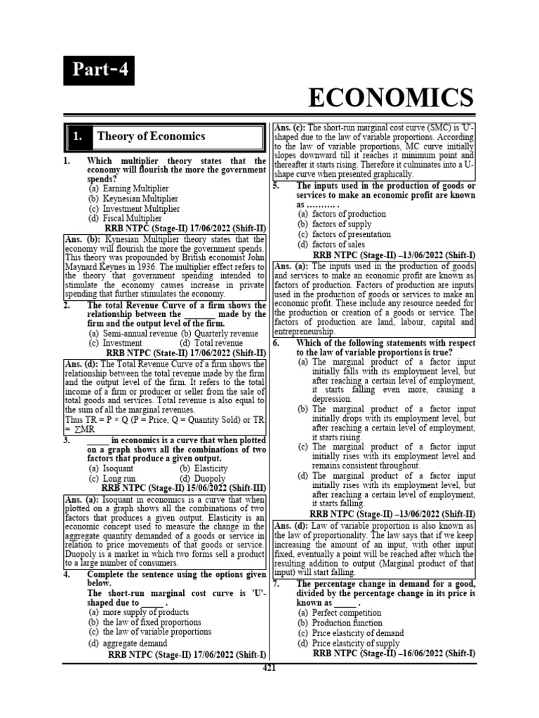 Railway Economics PYQ | PDF | Demand | Elasticity (Economics)