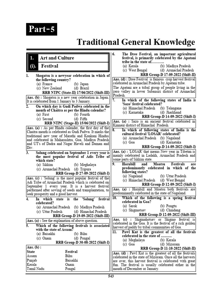 Railway GK PYQ | PDF | Festival | Hindu Worship