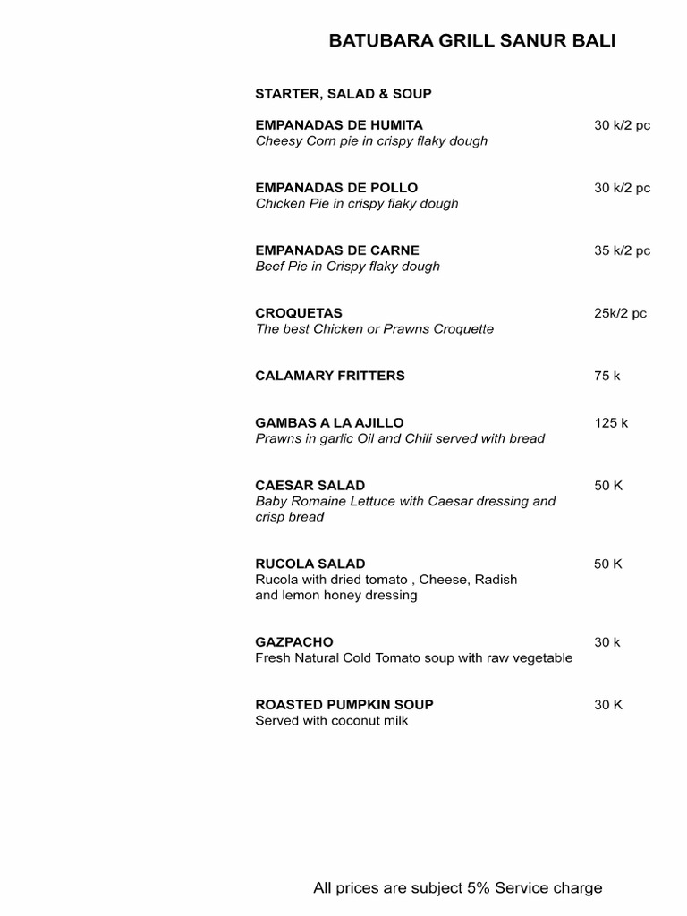 Menu Loca Bara | PDF