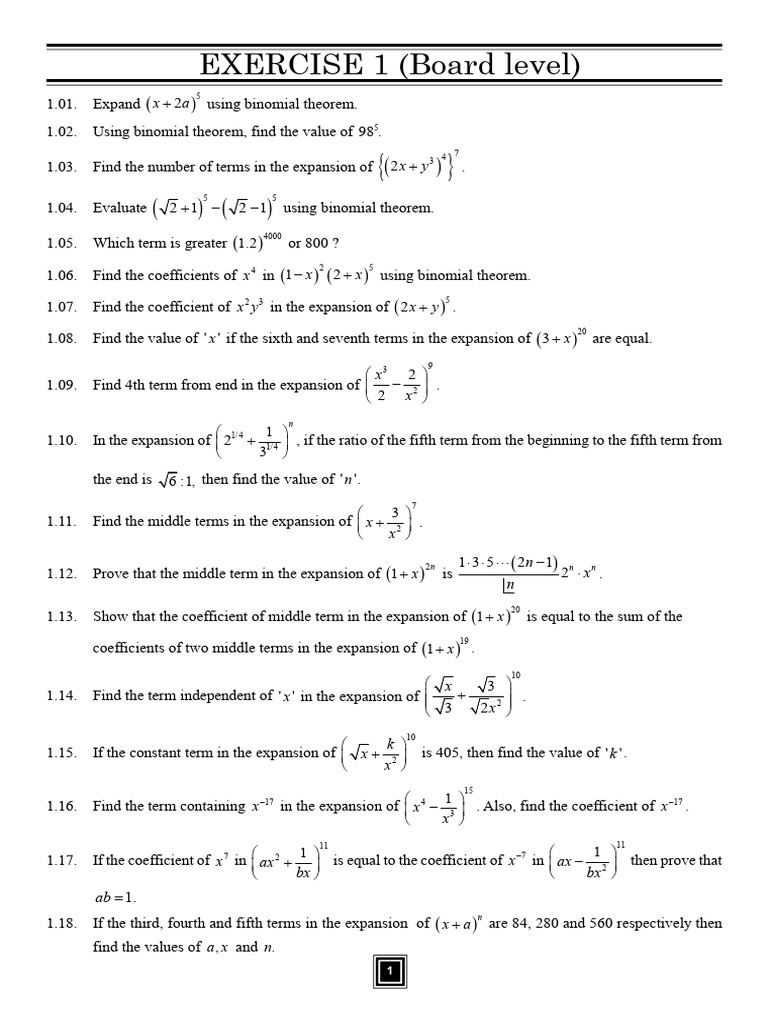 Binomial Theorem Practice Problems | PDF | Complex Analysis ...