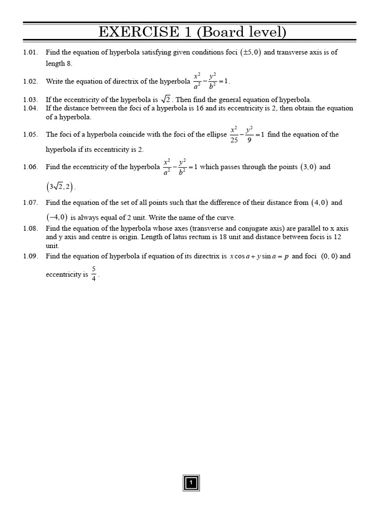 Hyperbola Practice Problems Pdf Ellipse Euclidean Plane Geometry