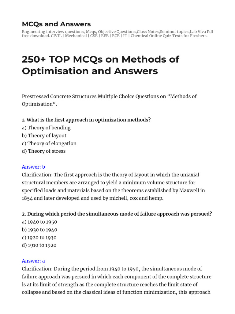250+ TOP MCQs On Methods of Optimisation and Answers (2024) | PDF | Mathematical Optimization ...