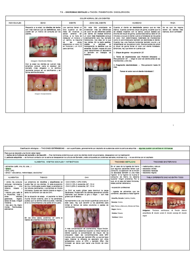 Discromías Dentales y Causas | PDF | Diente | Esmalte de dientes