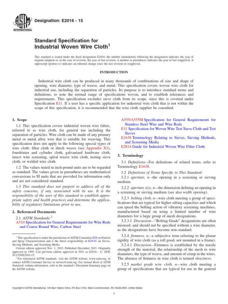 ASTM E2016-15 | PDF | Textiles | Wire