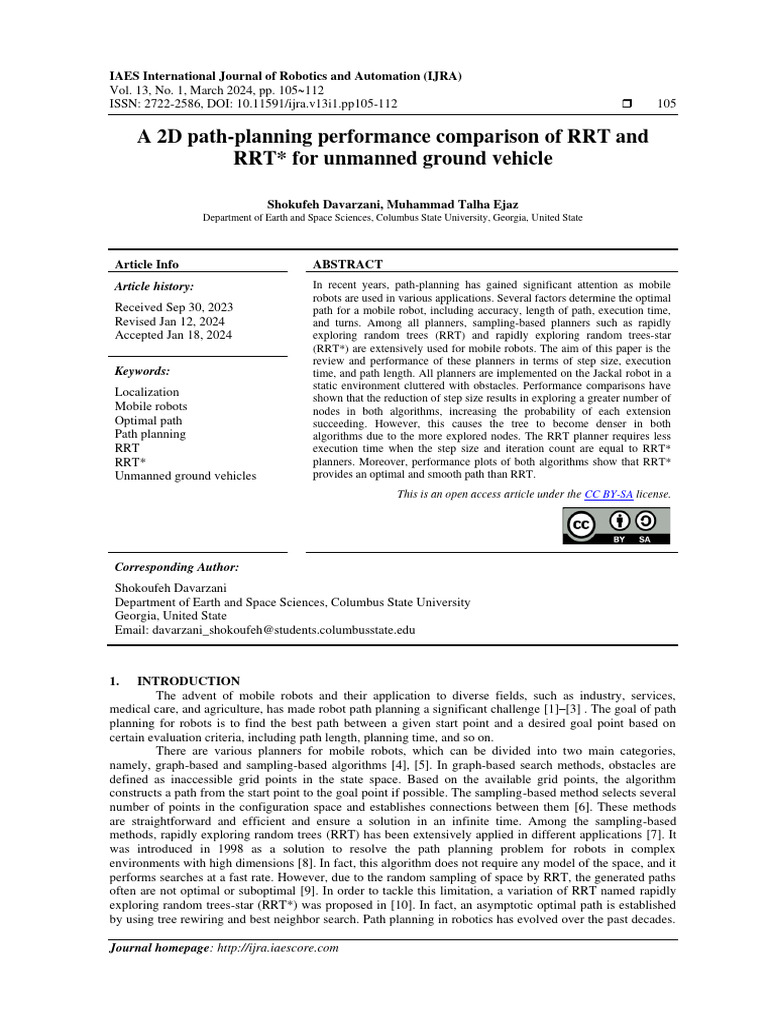 A 2D Path-Planning Performance Comparison of RRT and RRT For Unmanned ...