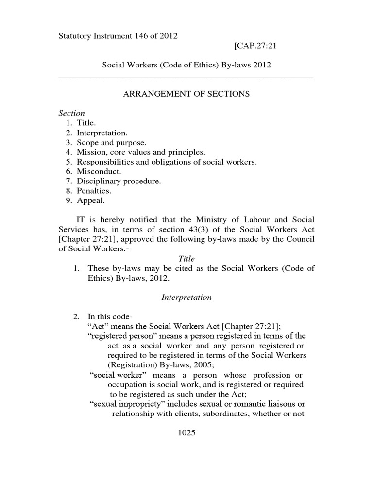 Social Workers Code of Ethics 2012 | PDF | Social Work | Profession