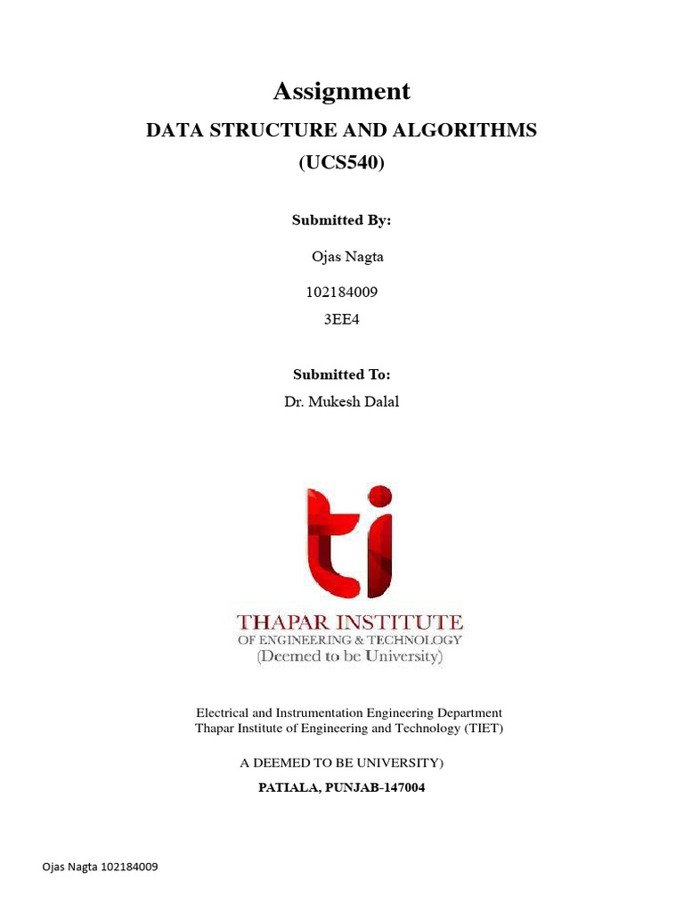 Dsa Assignment Ojas Nagta 102184009 Pdf Vertex Graph Theory Theoretical Computer Science