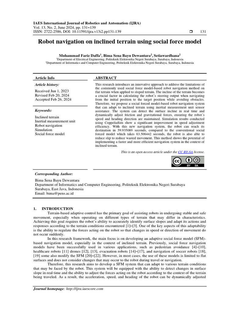 Robot Navigation On Inclined Terrain Using Social Force Model | PDF | Force | Friction