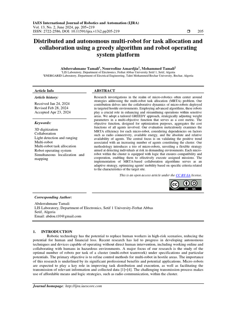 Distributed and Autonomous Multi-Robot For Task Allocation and ... Distributed and Autonomous Multi-Robot For Task Allocation and ...