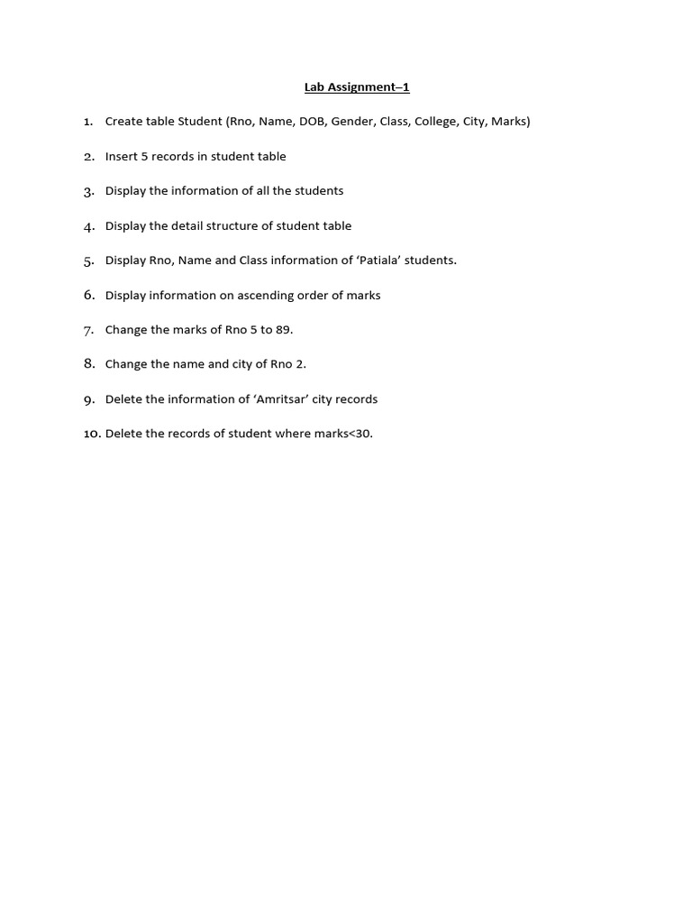 Lab Assignment 1 | PDF | Sql | Databases Lab Assignment 1 | PDF | Sql | Databases