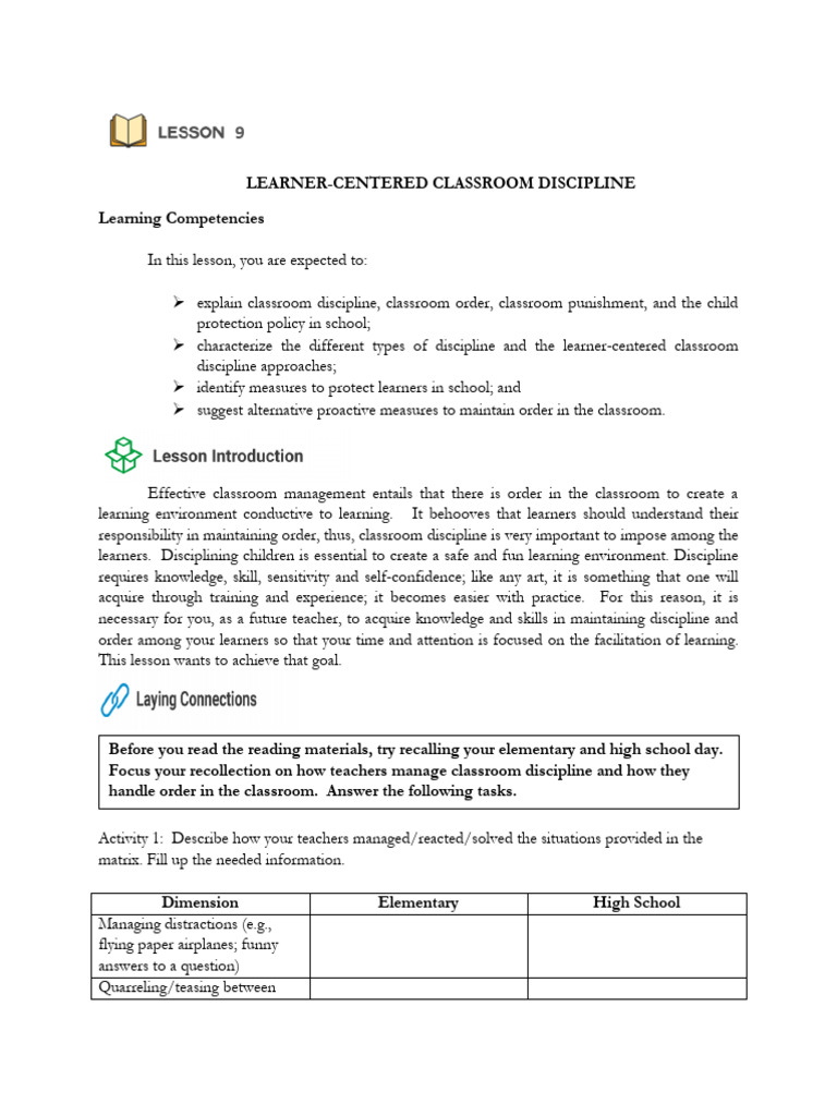 Learner-Centered Classroom Discipline | PDF | Disciplines | Learning